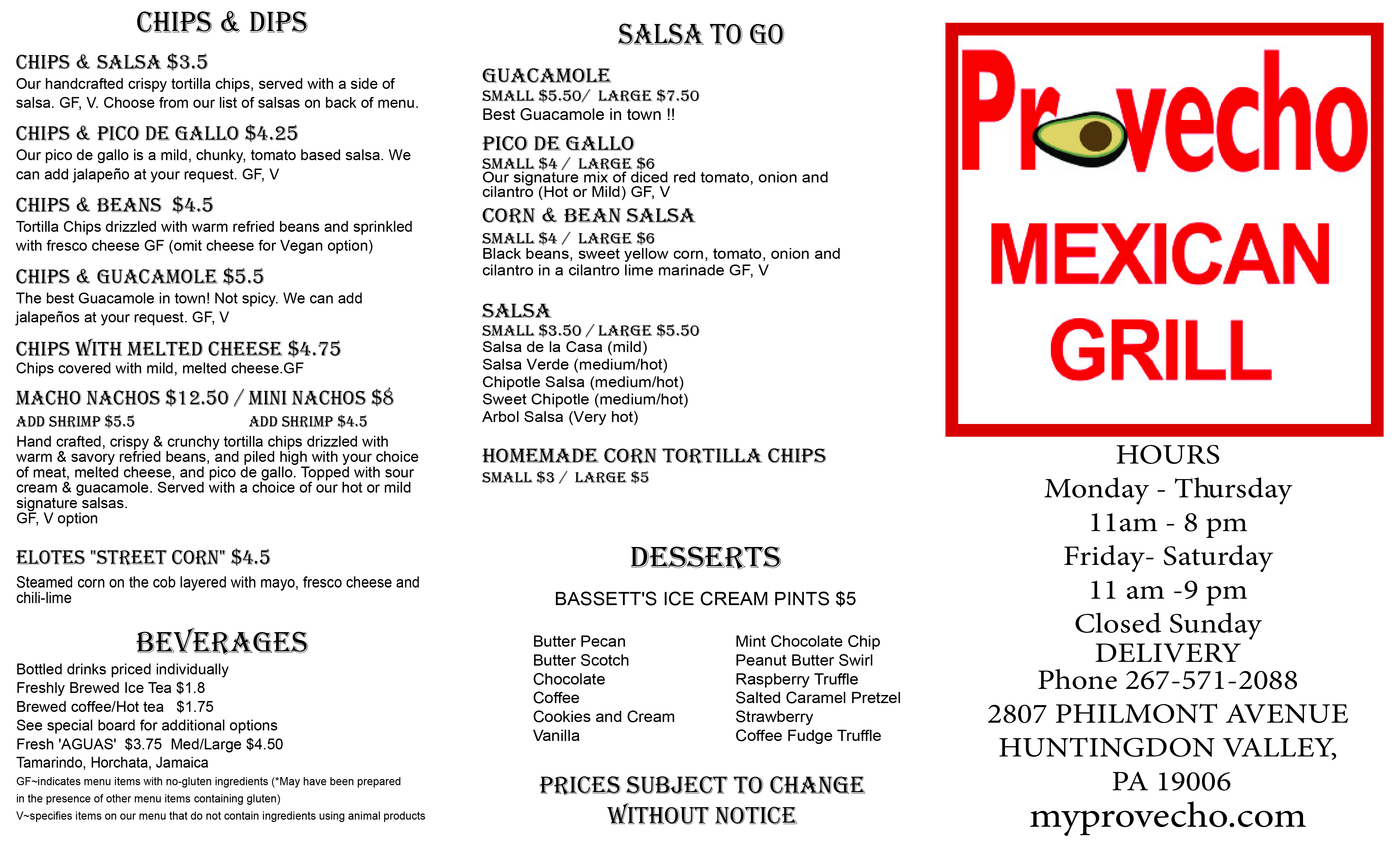 Menu – Provecho Mexican Grill