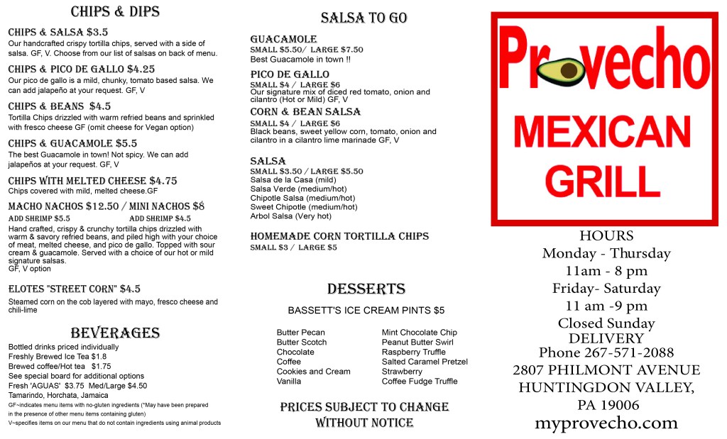 Menu – Provecho Mexican Grill