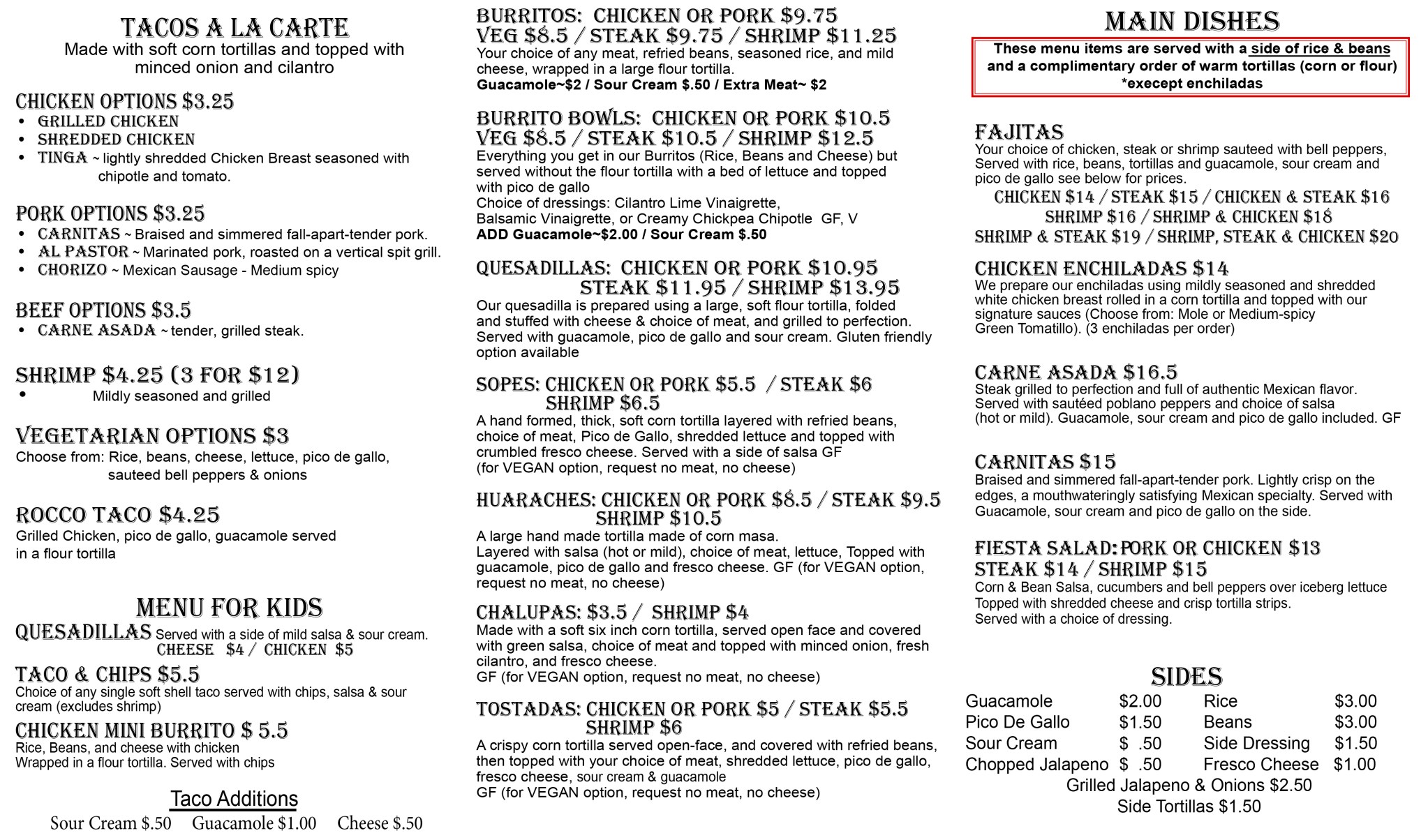 Menu – Provecho Mexican Grill